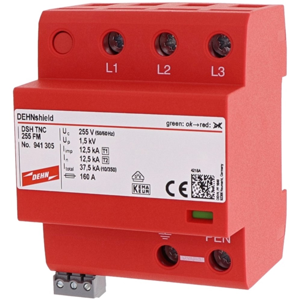 DSHTNC255FM - DEHN DSHTNC255FM SPD T1+T2, 3P+PEN In=12.5KA WITH C/O CONT.