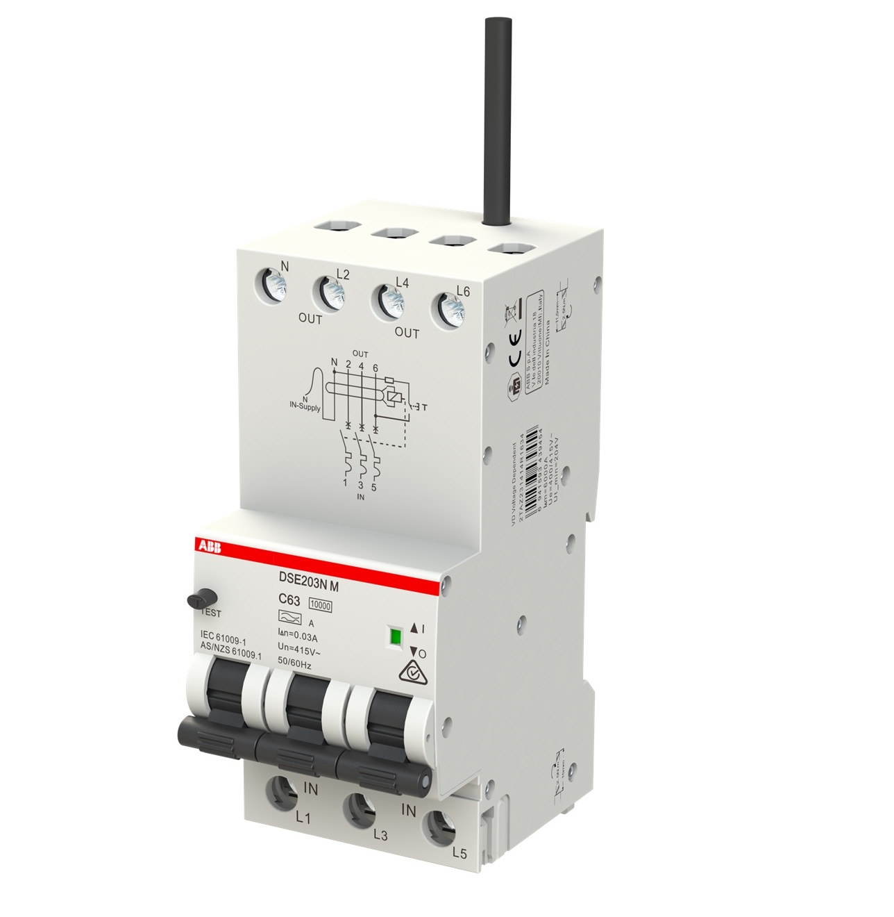 DSE203NMC6A300 - RCBO 3P+N 10kA 6A TYPE A 300mA C CURVE 3 MODULE ...