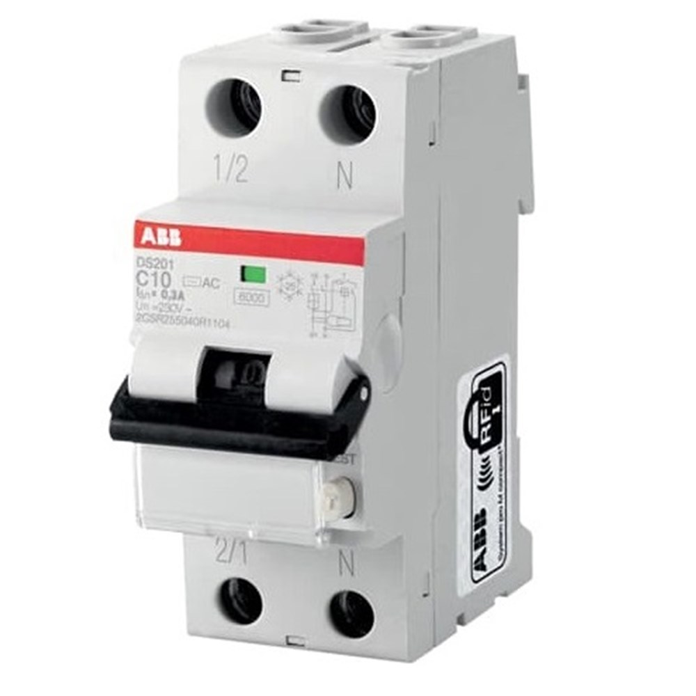 DS201C2A30 - RCBO 6kA 1P+N 10A 30mA TYPE A C CURVE 2 MODULE