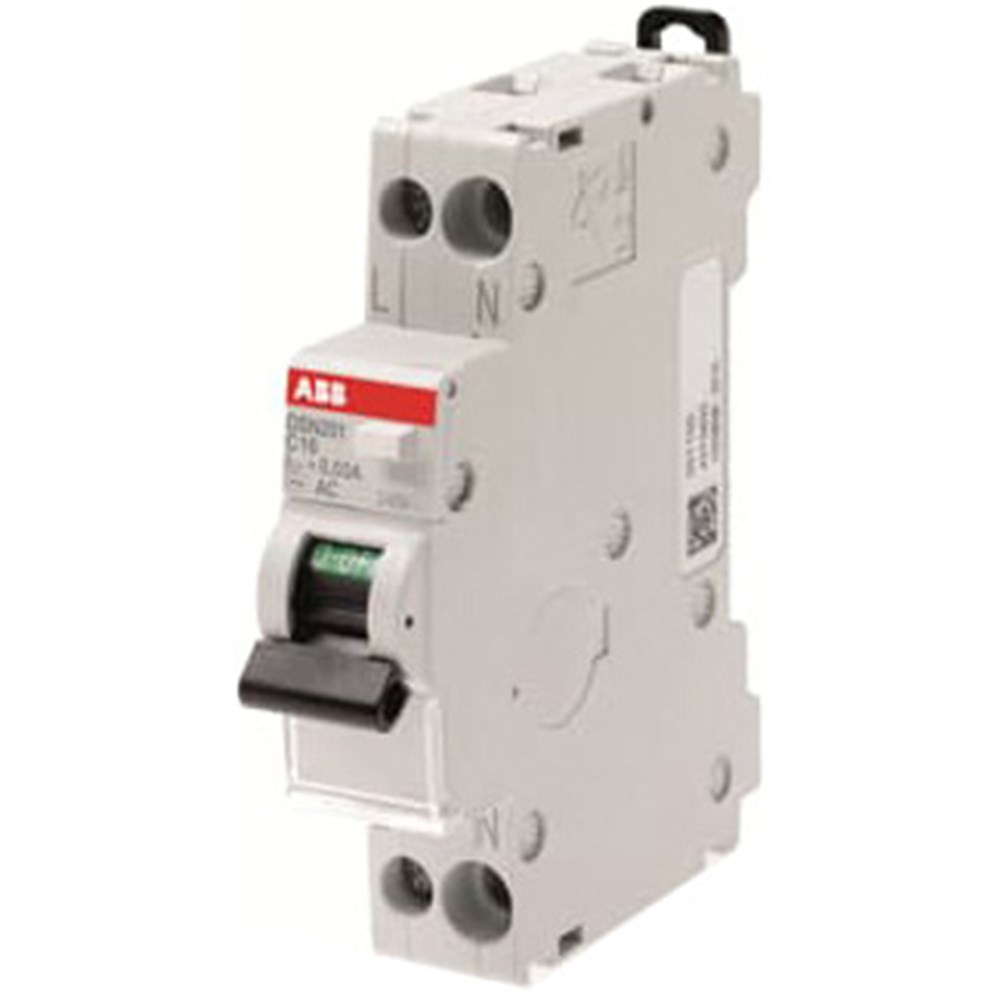 ABB DSN201C10A30 RCBO COMP. 6kA 1P+N 10A C CURVE TYPE A 30mA